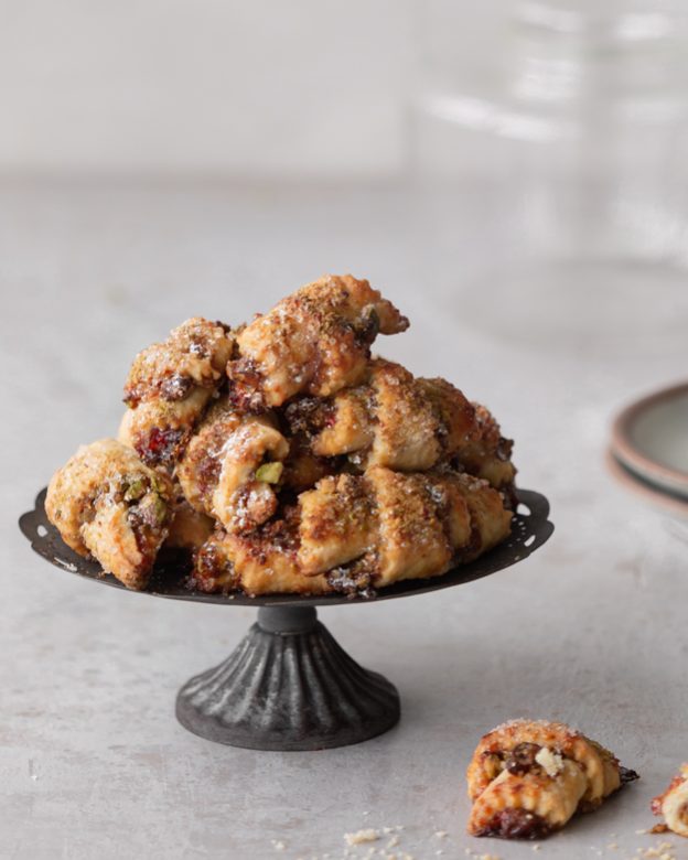 Rhubarb Raspberry Pistachio Rugelach - Salt and Serenity